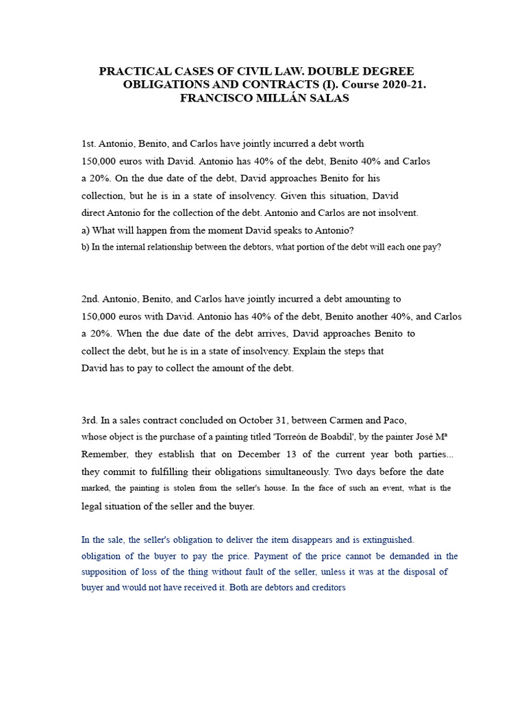 Civil Law Case Studies: Obligations & Contracts | PDF | Debt | Payments