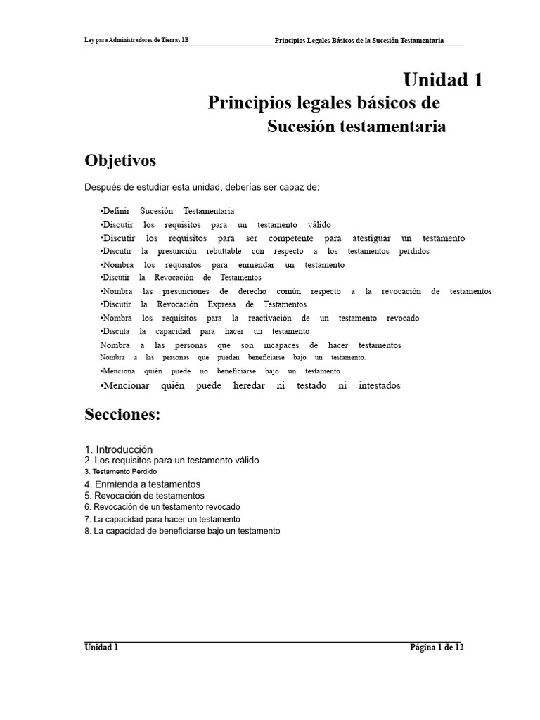 Unidad 1 - Sucesión Testamentaria | PDF | Voluntad y testamento | Testigo