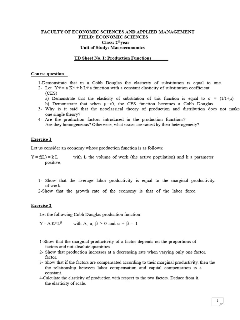 Macro II TD Sheets | PDF | Production Function | Consumption (Economics)