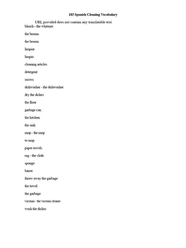 183 Spanish Cleaning Supplies Vocabulary | PDF