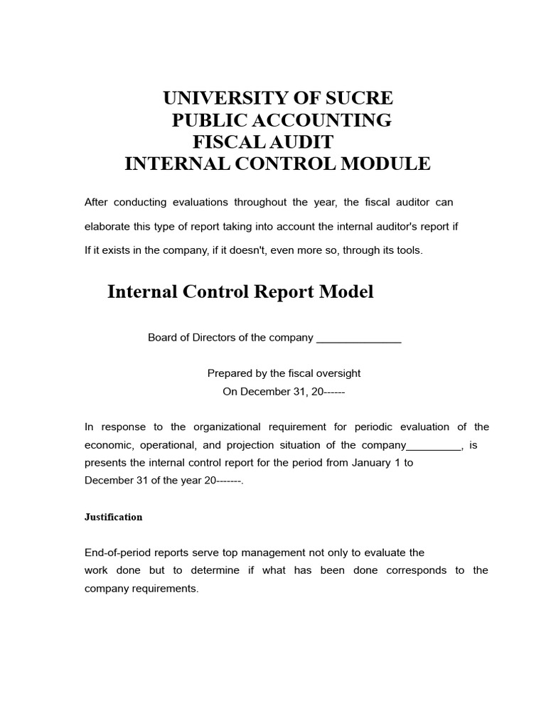 Internal Control Audit Report Template | PDF | Internal Control | Expense