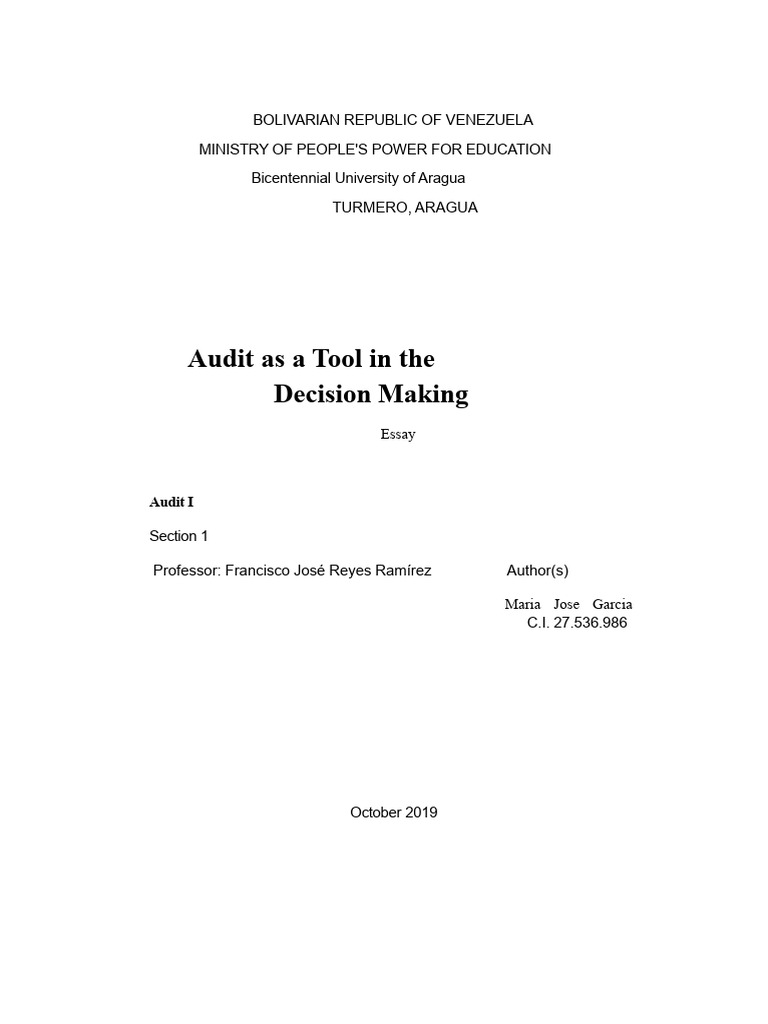 Essay - Audit As A Tool in Decision Making - Audit I | PDF | Audit | Auditor's Report