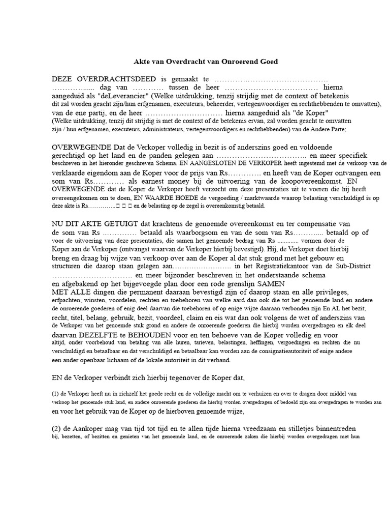 Akte Van Overdracht Van Onroerend Goed - Akten - Onroerend Goed - 918 | PDF