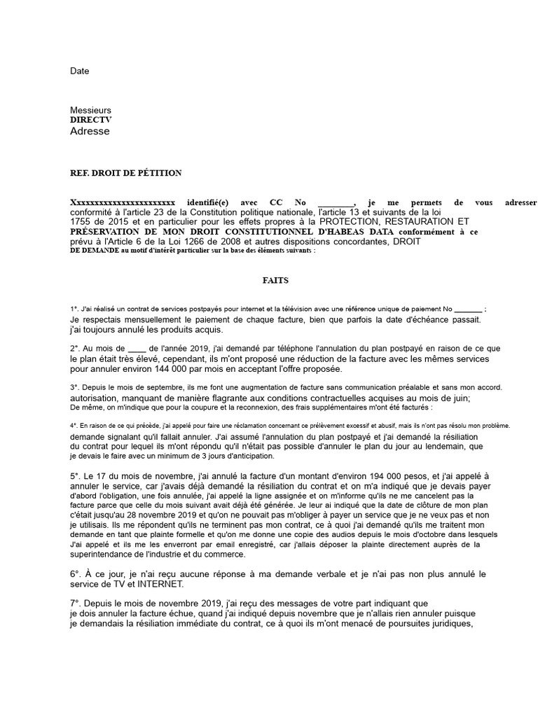 Modèle de Plainte Directv | PDF | Loi | Facture