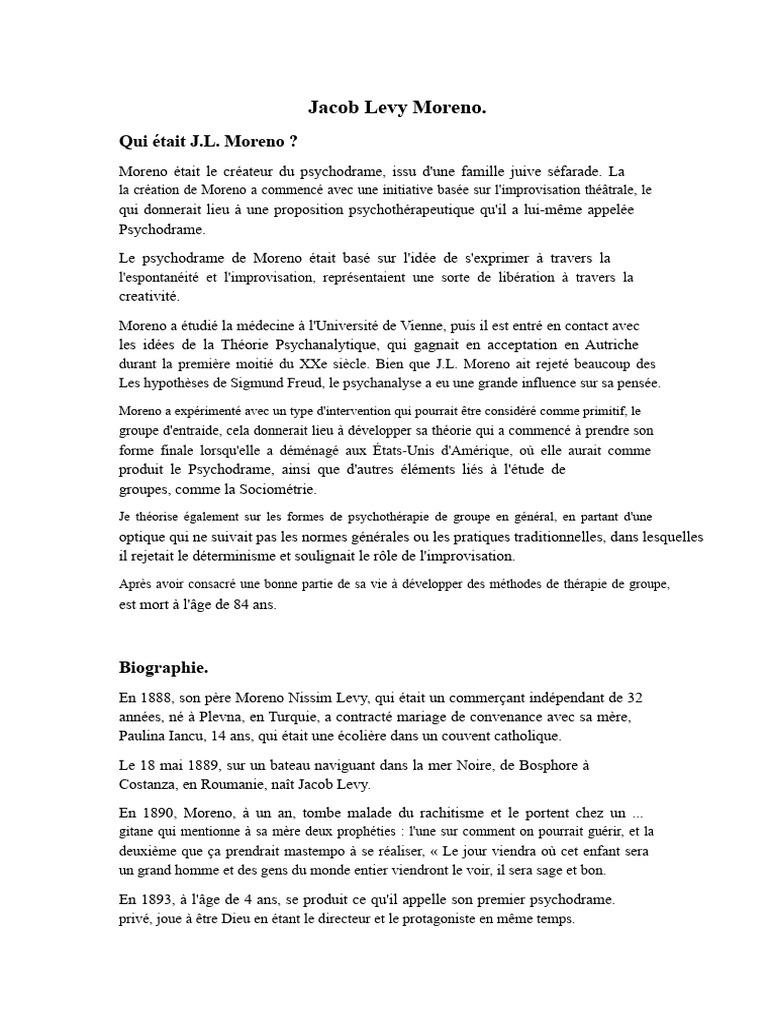 Jacob Levy Moreno - Biographie | PDF | Sigmund Freud | Psychanalyse