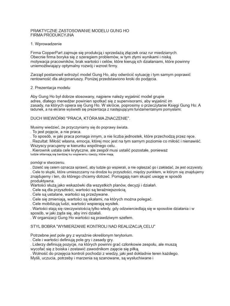 Praktyczne Zastosowanie Modelu Gung Ho | PDF