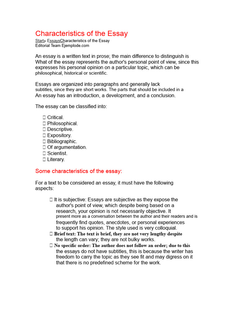 Key Characteristics of Essays | PDF | Essays
