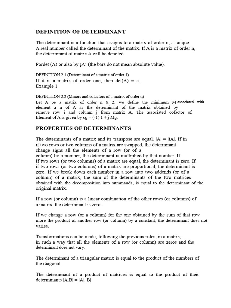 DEFINITION OF DETERMINANT | PDF | Determinant | Matrix (Mathematics)