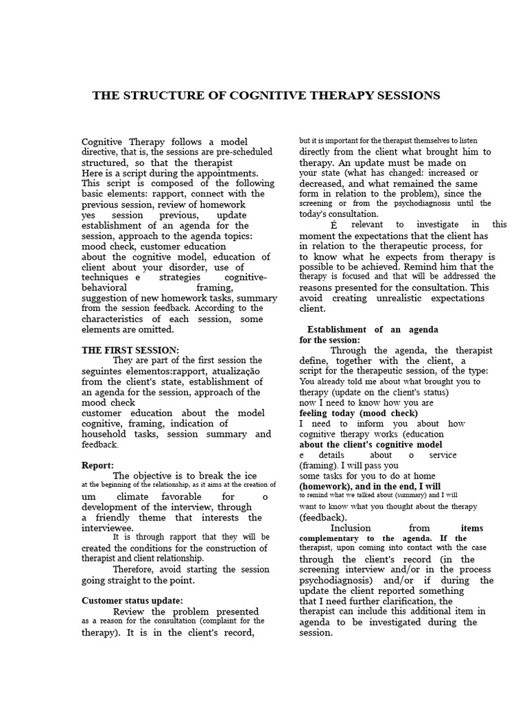 Cognitive Therapy Session Structure Guide | PDF | Psychotherapy ...