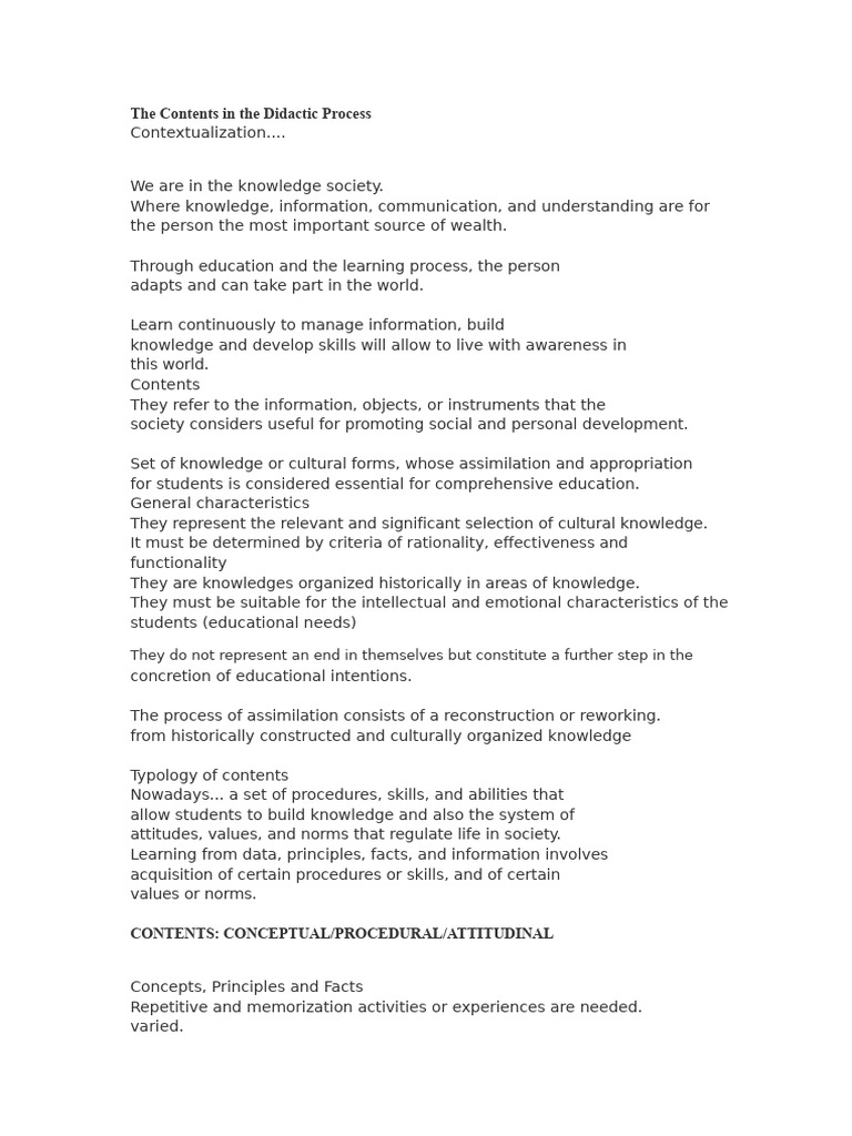 The Contents in The Didactic Process | PDF | Knowledge | Procedural Knowledge