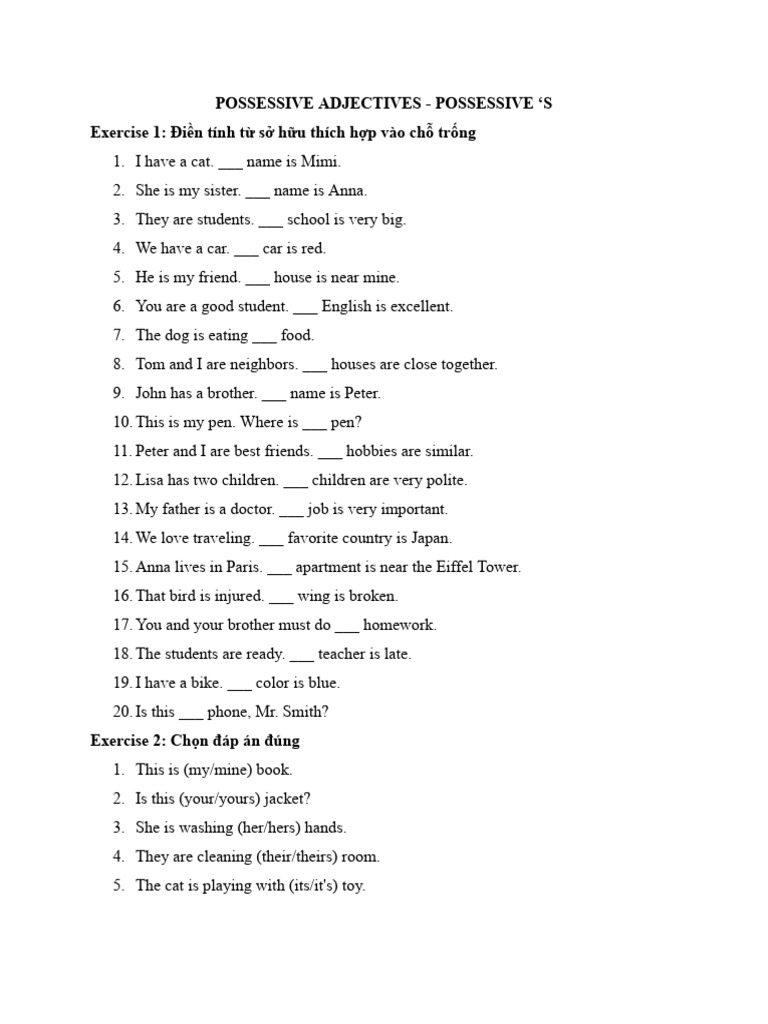 Possessive Adjectives and 's Exercises | PDF | Chess Theory | Chess
