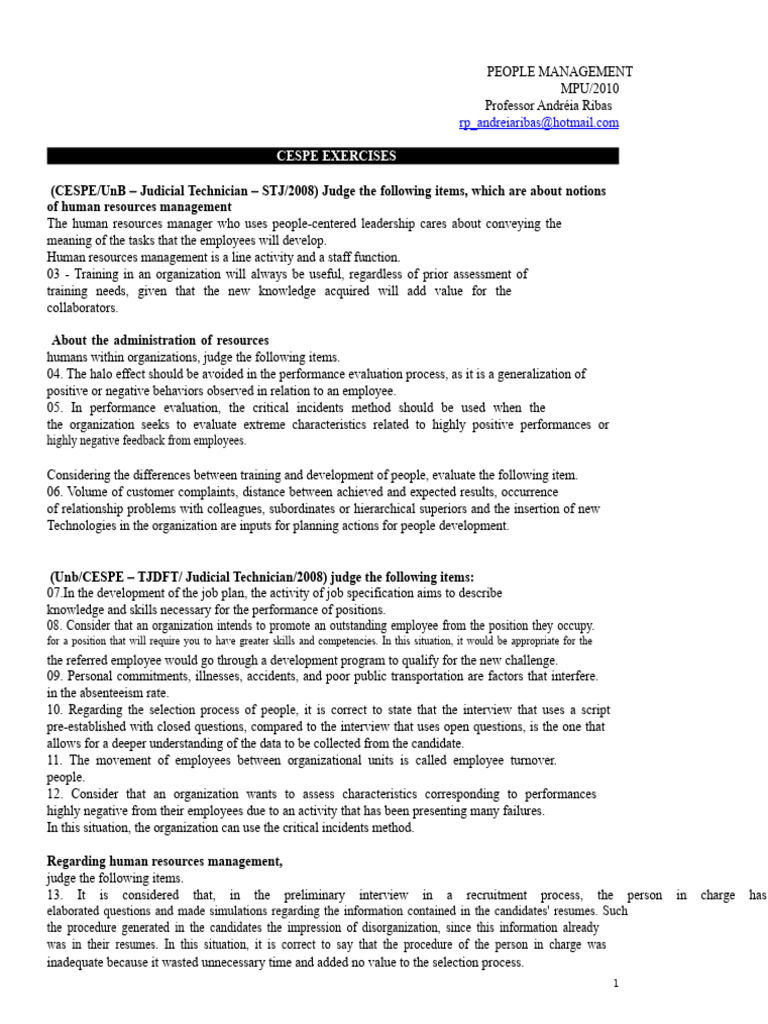 People Management Exercises I | PDF | Performance Appraisal | Human Resources