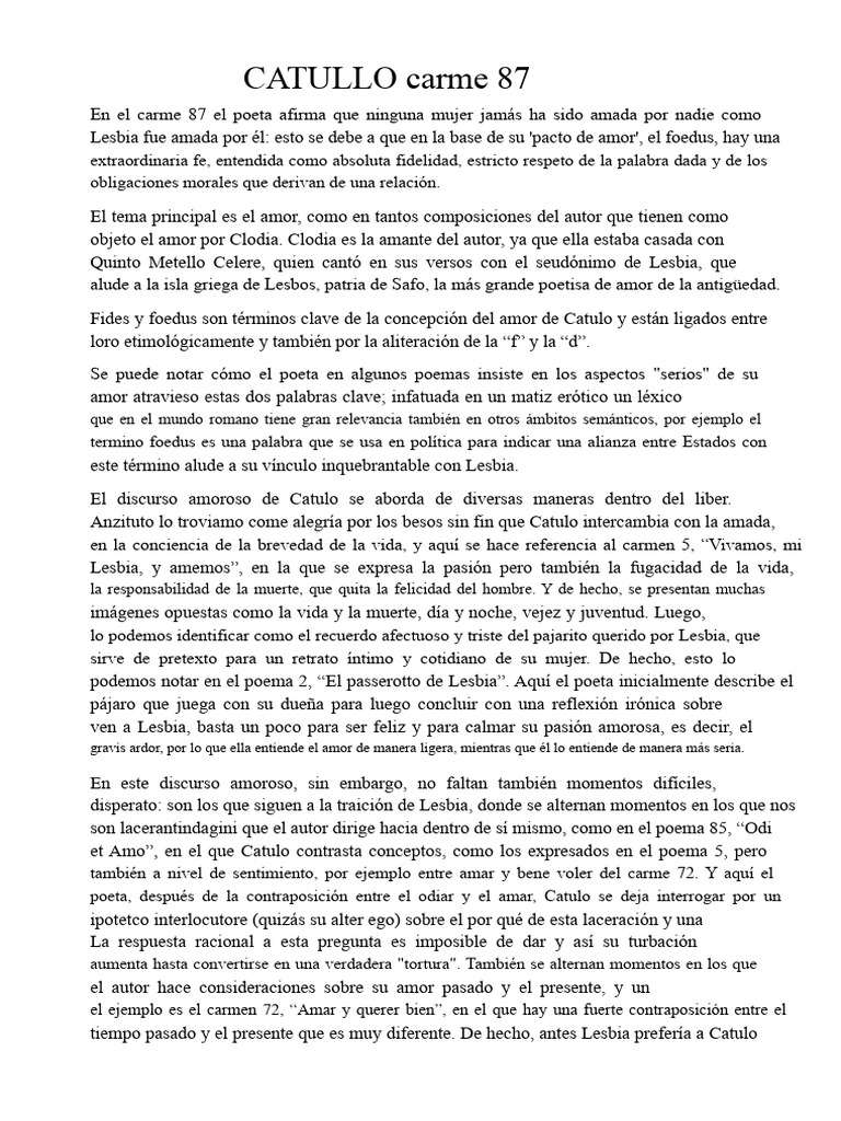 Amor y traición en Catulo 87 | PDF | Amor