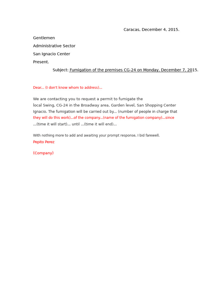 Fumigation Permission Letter. | PDF