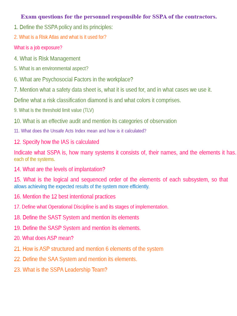 Question Bank For The Exam For The Personnel Responsible For SSPA of ...