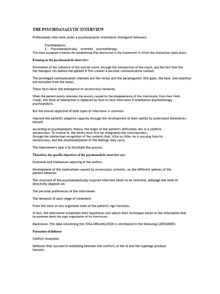 Understanding the Psychoanalytic Interview | PDF | Psychoanalysis ...