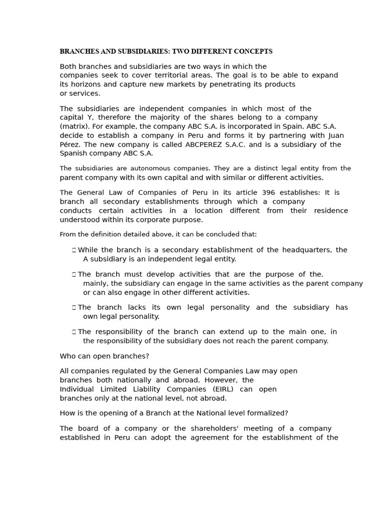 Branch vs. Subsidiary Explained | PDF | Taxes | Dividend