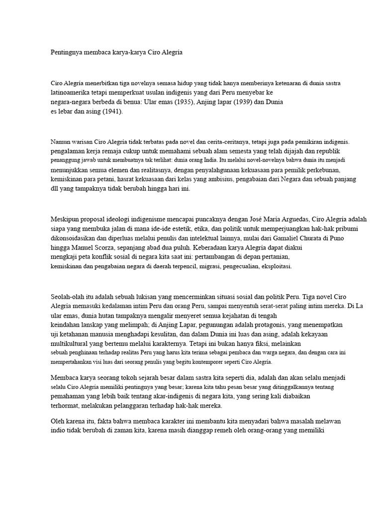 Pentingnya membaca karya-karya Ciro Alegría | PDF
