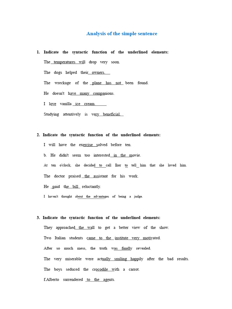 Simple Syntax. Syntactic Functions. | PDF | Syntax