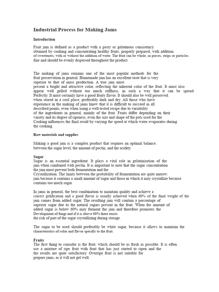 Industrial Jam Production Process | PDF | Fruit Preserves | Food Science
