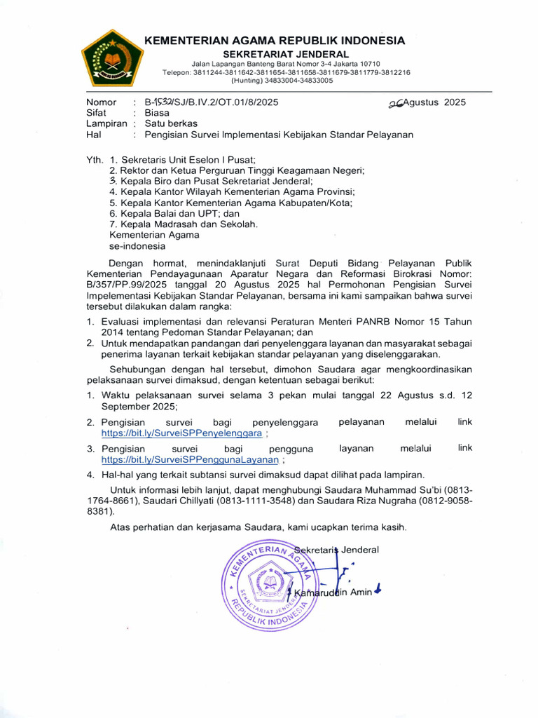 Suratv Survei Implementasi Kebijakan Standar PelayananREV | PDF