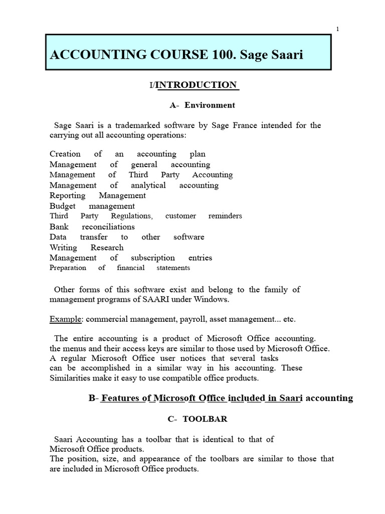 ACCOUNTING COURSE 100. Sage Saari | PDF | Menu (Computing) | Keyboard Shortcut