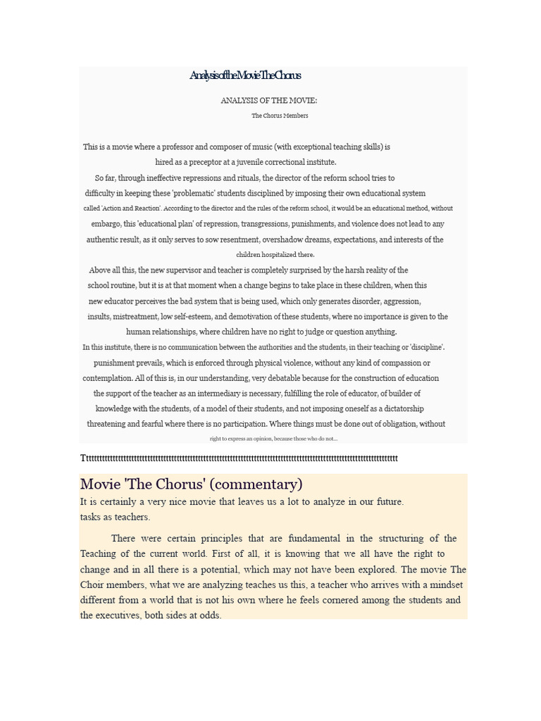 The Chorus Movie Analysis: Education Themes | PDF | Learning | Teachers