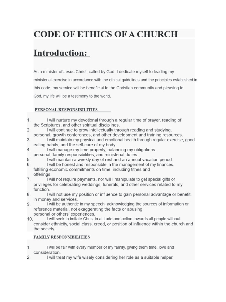 Church Minister Code of Ethics | PDF | Jesus | Christian Belief And ...