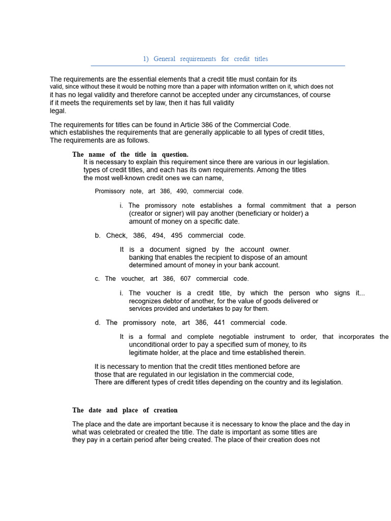 General Requirements of Credit Titles, Guatemala | PDF | Negotiable Instrument | Promissory Note