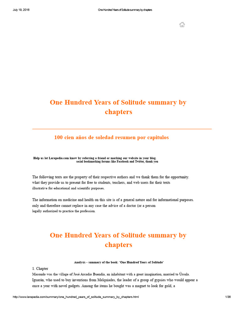 100 Years of Solitude Summary by Chapters | PDF