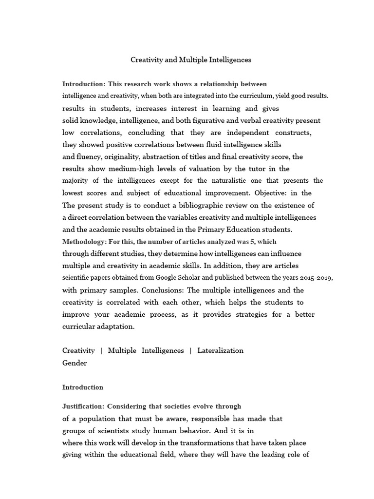 MULTIPLE INTELLIGENCES AND CREATIVITY | PDF | Creativity | Intelligence