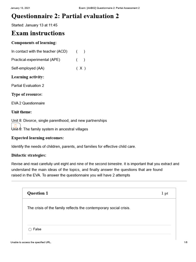 Exam (AAB02) Questionnaire 2 - Partial Evaluation 2 | PDF | Shyness ...