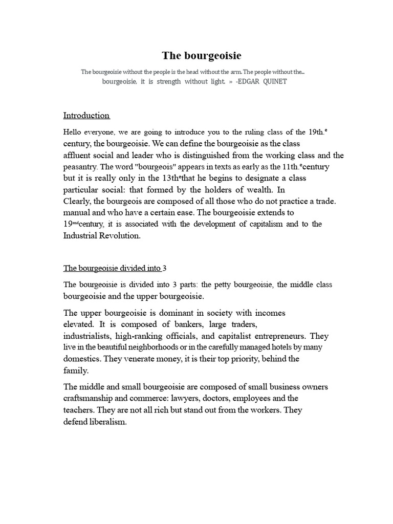 The bourgeoisie | PDF | Bourgeoisie | Middle Class