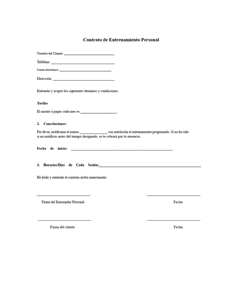 Contrato de Entrenamiento Personal | PDF