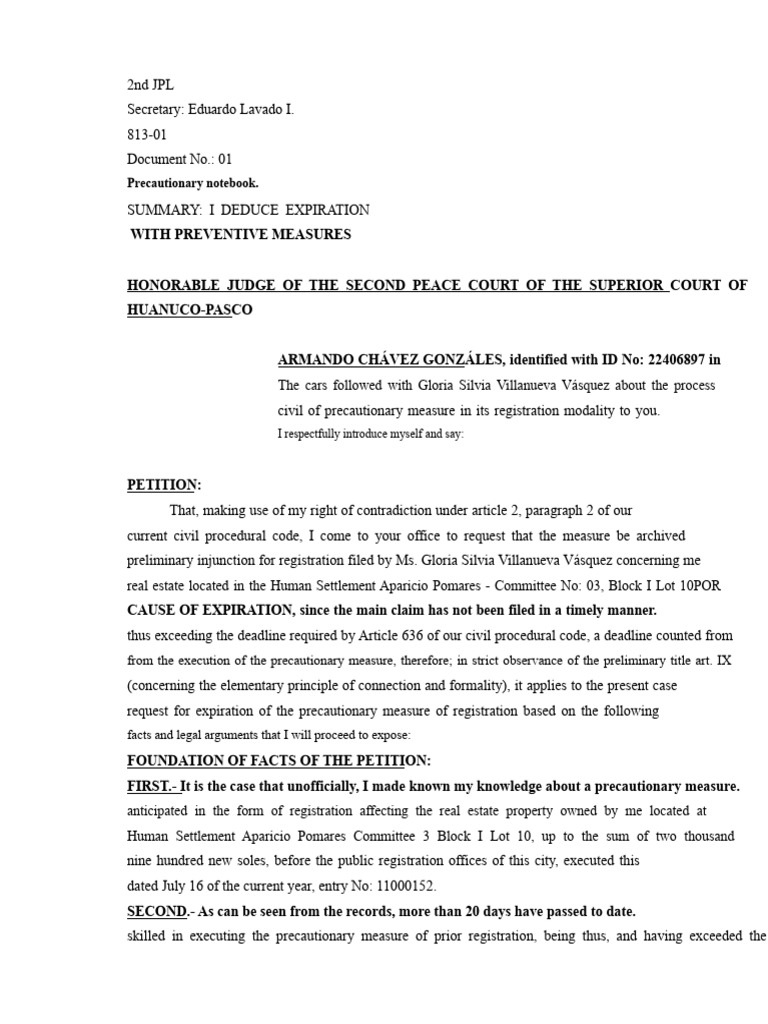 Expiration of Precautionary Measure | PDF | Lawsuit | Common Law