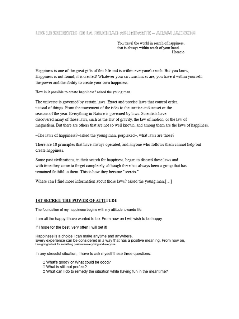 (Synthesis) The 10 Secrets of Abundant Happiness - Adam Jackson | PDF ...