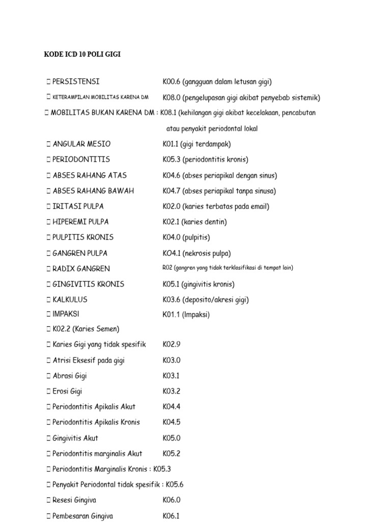ICD 10 KODE POLI GIGI | PDF