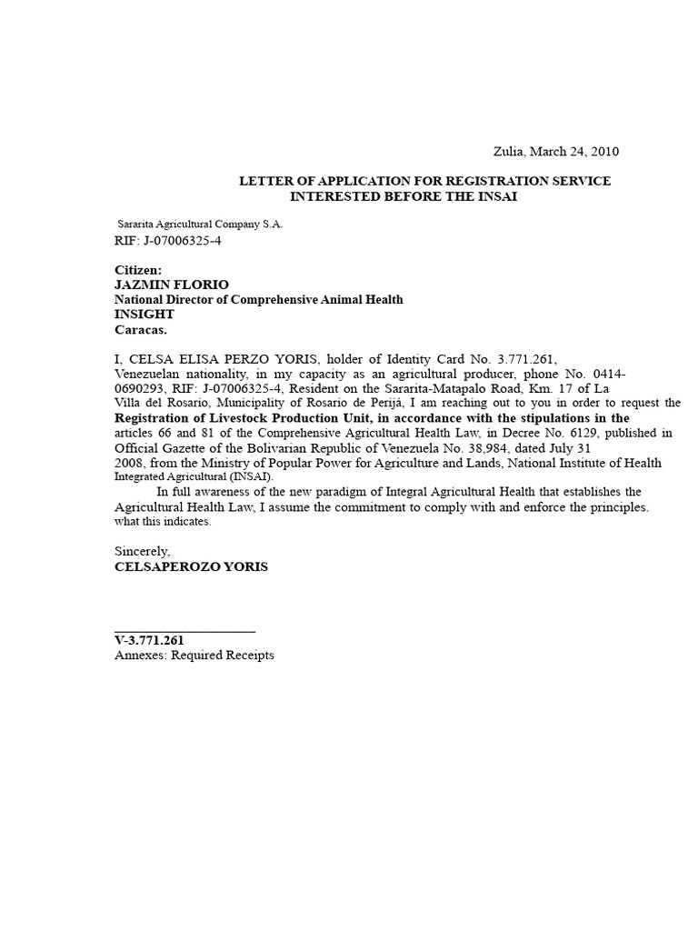 Registration Letter To The Insai | PDF