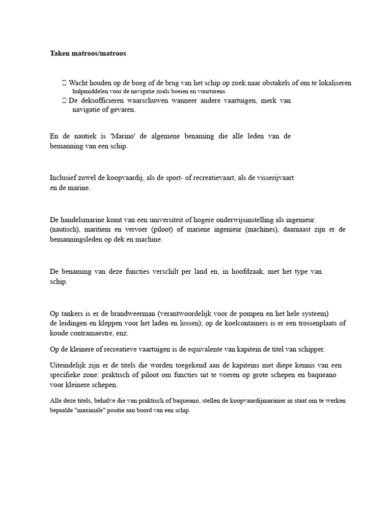 Functies, Vaardigheden en Competenties Van de Matroos | PDF