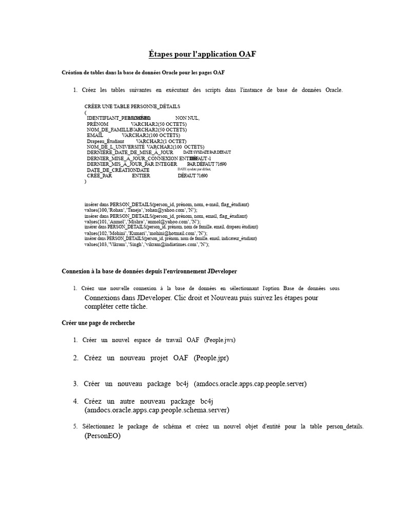 Étapes Pour Le Développement OAF | PDF | Java (Langage de programmation) | Bases de données