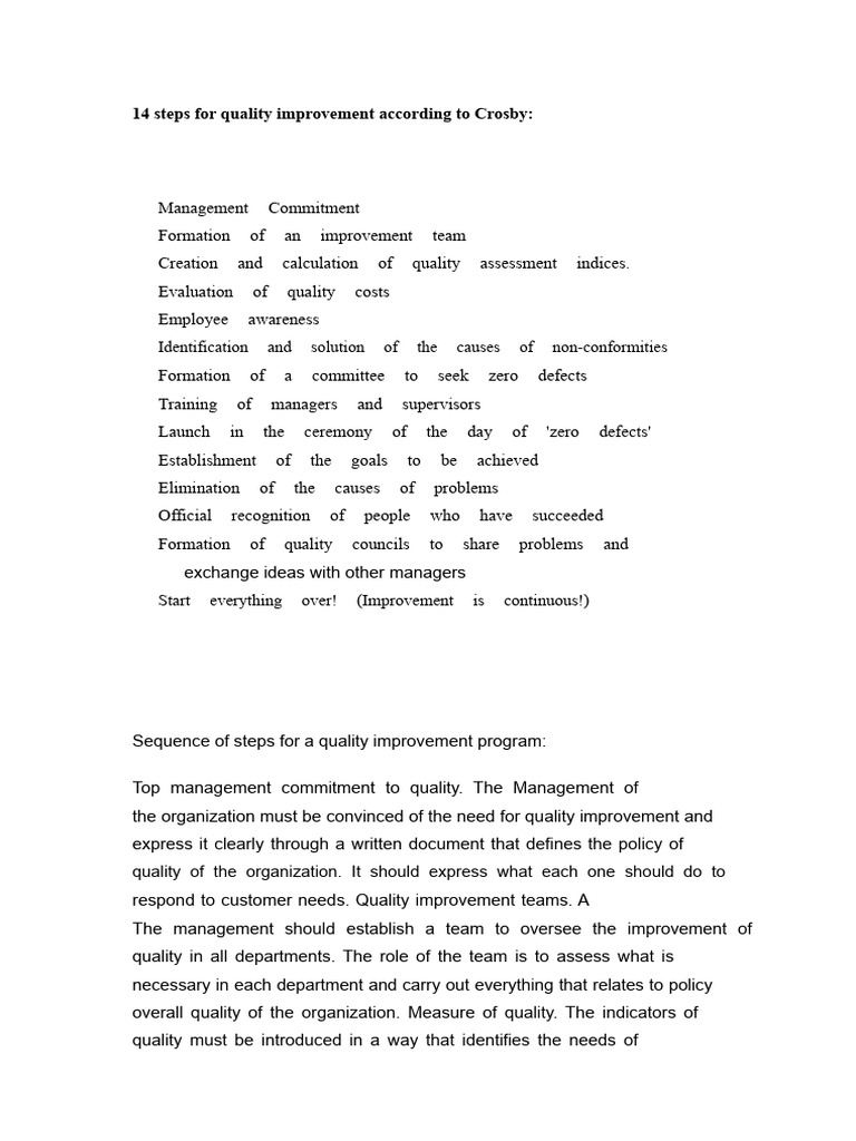 Crosby's 14 Steps to Quality Improvement | PDF | Goal | Quality Management