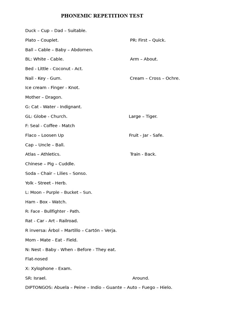 Phonemic Repetition Test | PDF