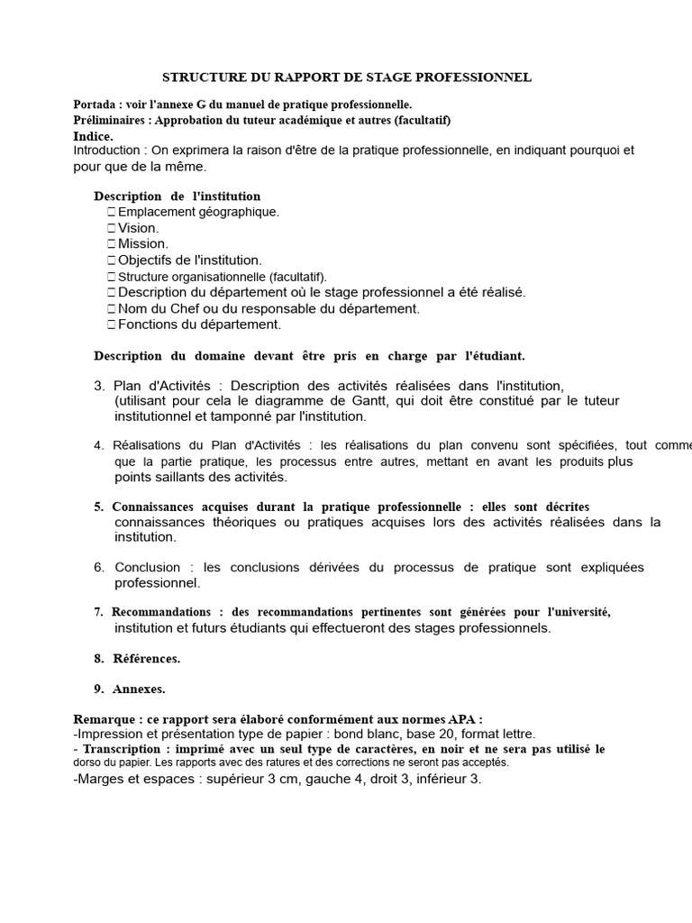 Rapport de Stage Professionnel Structuré | PDF