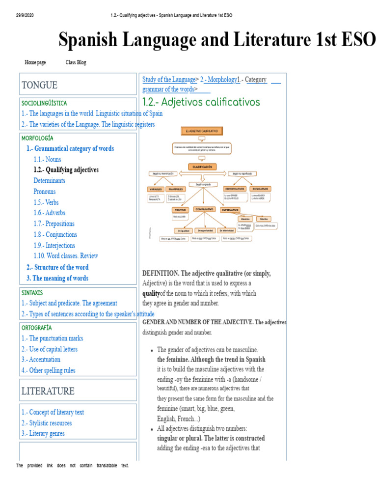 1.2. - Qualifying Adjectives - Spanish Language and Literature 1st ESO ...