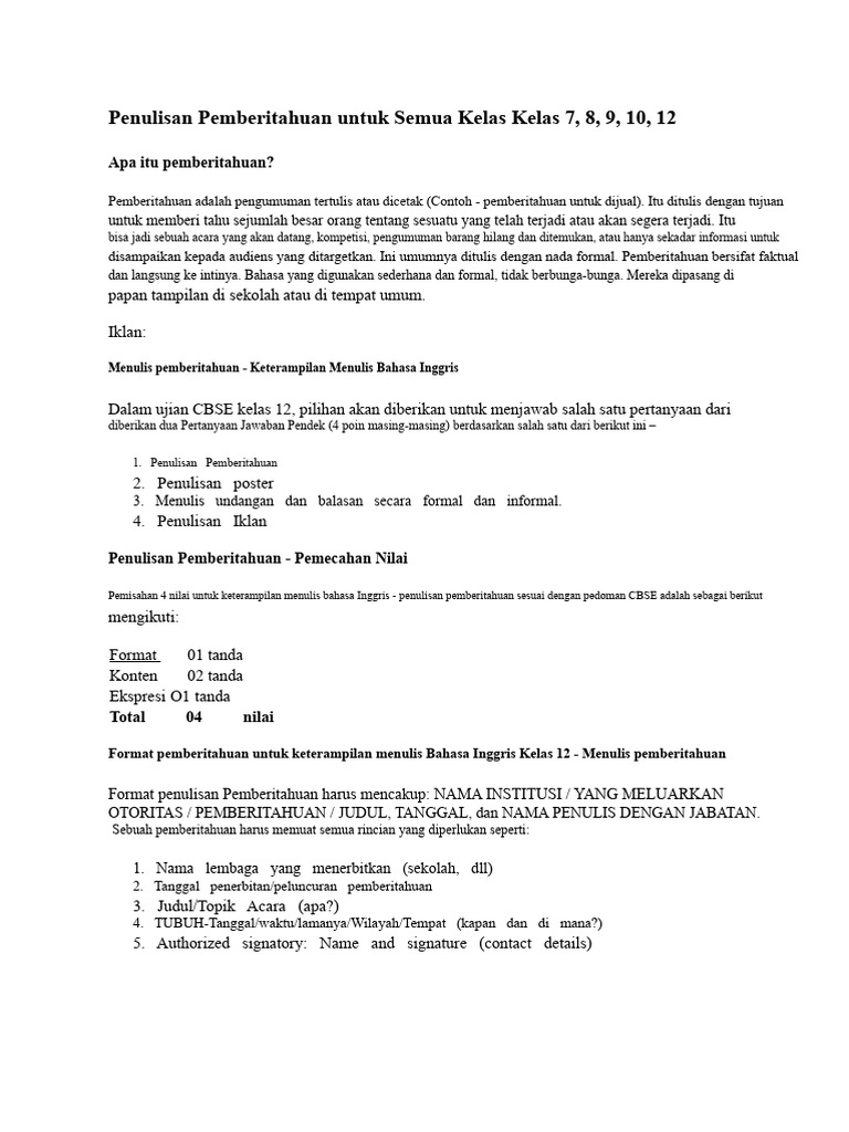 Pemberitahuan dan Penulisan Surat.docx | PDF