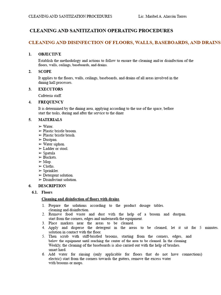 Cleaning and Disinfection of Floors, Walls, Baseboards, and Drains ...