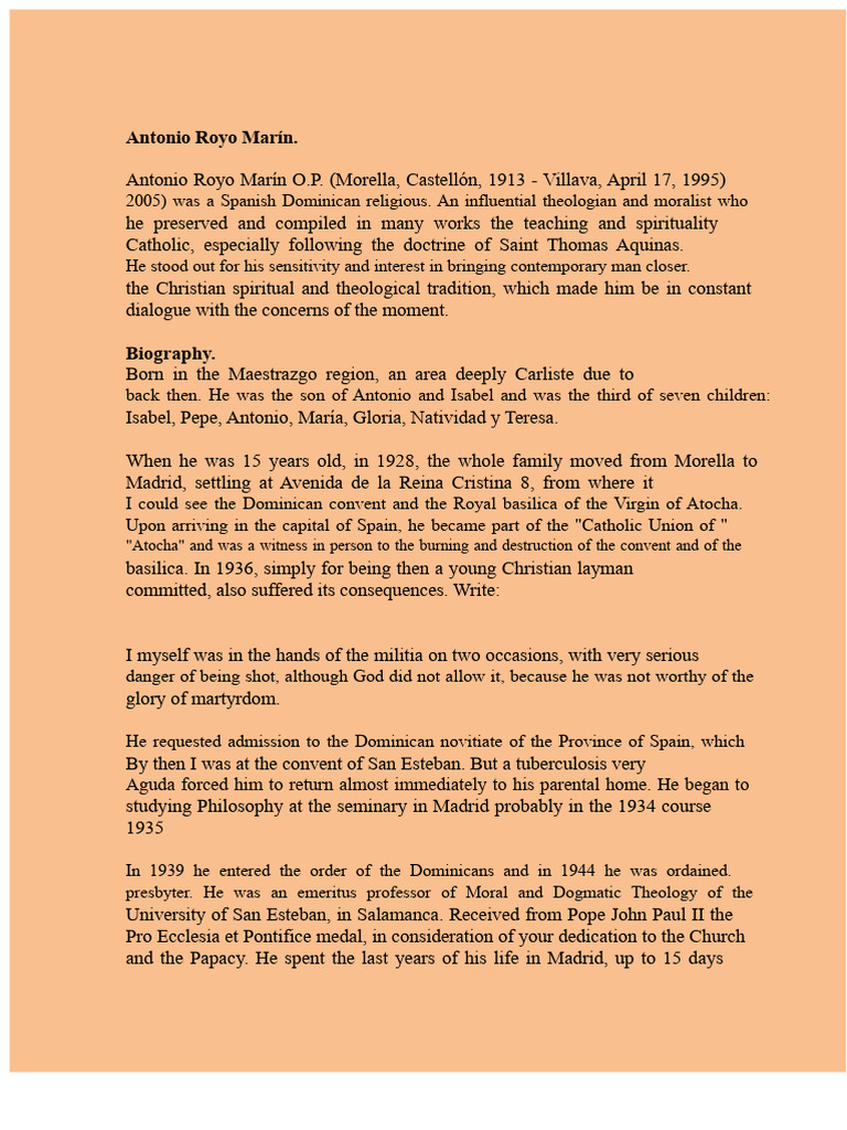 Antonio Royo Marín: Dominican Theologian | PDF | Catholic Church | Mary ...