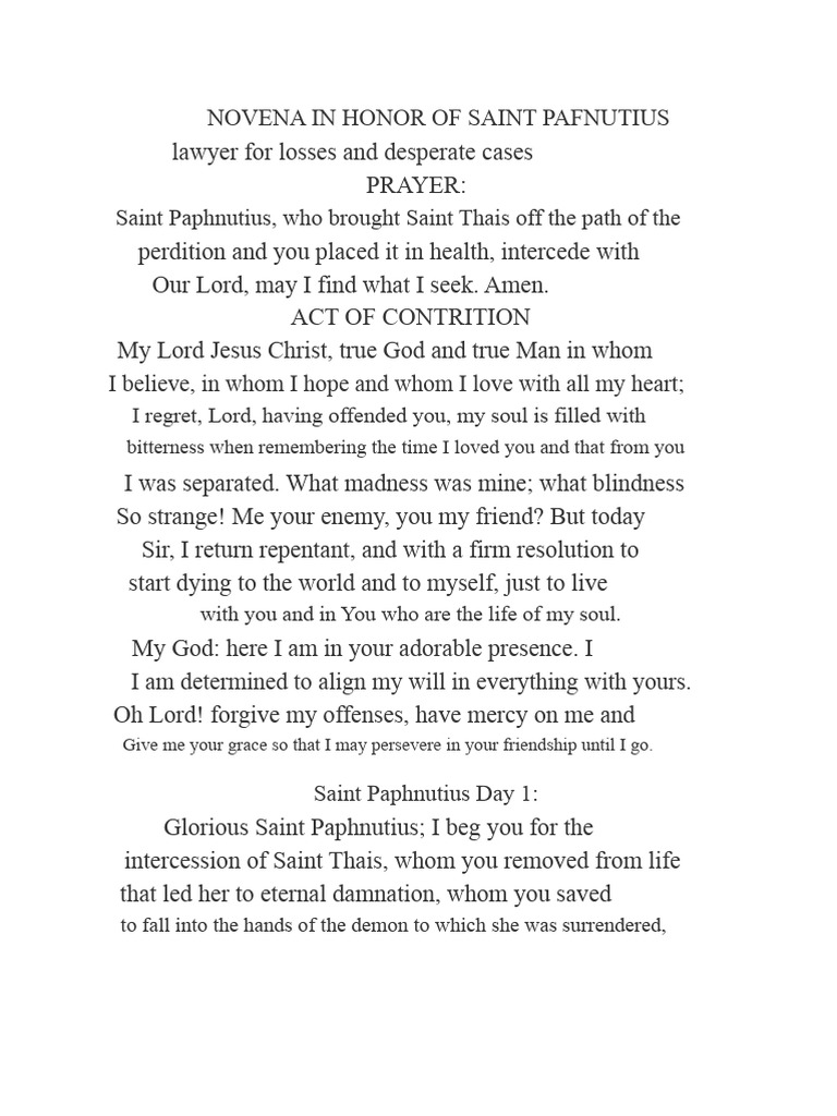 Novena To Saint Paphnutius | PDF | Penance | Glory (Religion)