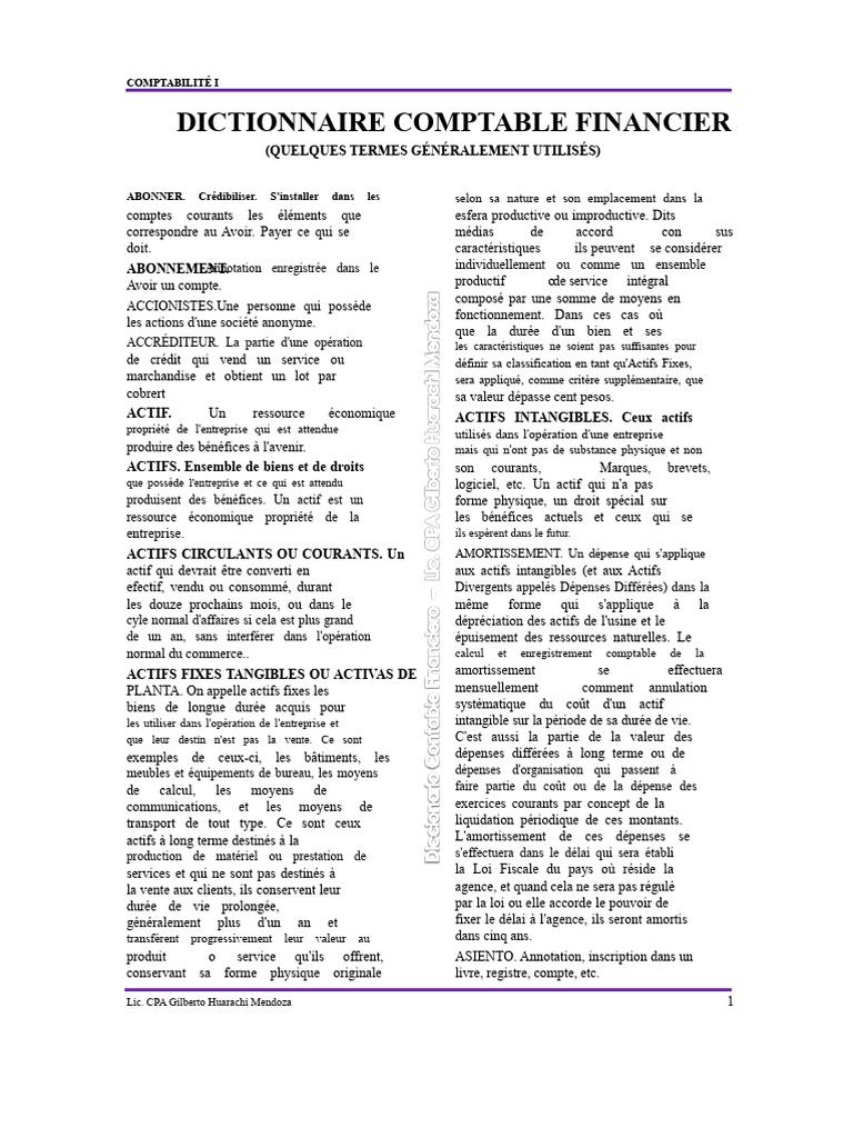 Dictionnaire de termes comptables essentiels | PDF | Comptabilité | Argent