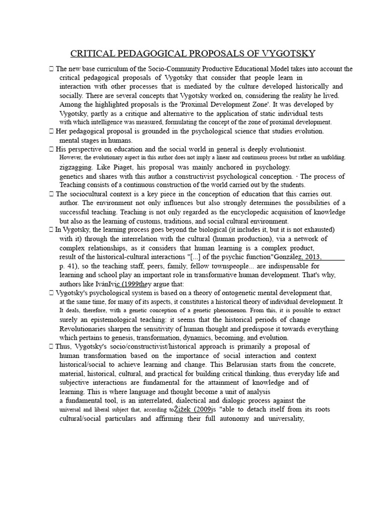 Critical Pedagogical Proposals of Vygotsky | PDF | Constructivism (Philosophy Of Education ...
